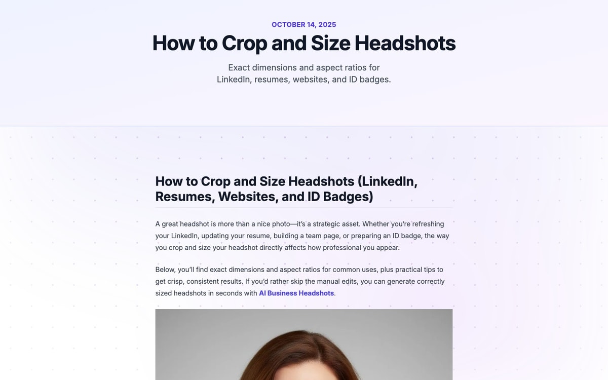 How to Crop and Size Headshots | AI Business Headshots