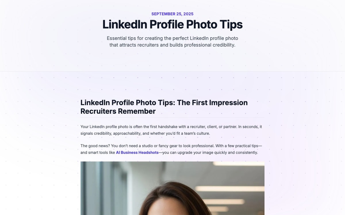 LinkedIn Profile Photo Tips | AI Business Headshots